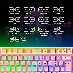 Pink Keyboard and Mouse Gaming Setup USB Wired Kawaii Combo Multi Color RGB Backlit Non-Conflict Brown Mechanical Switch Feel 4200DPI Mice for PC Game Host PS4 PS5 Computer