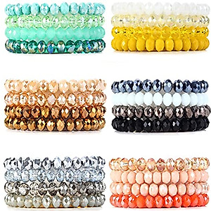 WAINIS 24PCS Bohemian Multi-Layer Crystal Beaded Stacking Bracelet For Women Versatile Stretch Strand Statement Wrap Stackable Shiny Crystal Bead Bracelets Pack