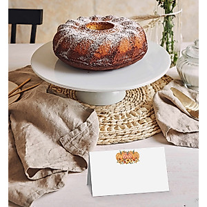 Fall Thanksgiving Table Place Card, 25 Pcs Tent Style Cards Set with Pumpkin and Maple Leaf, Editable Name Cards for Table Seating, Scored for Easy Folding, Food Lables for Autumn Party (01)