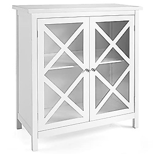 Giantex Buffet Cabinet with Storage, Kitchen Sideboard, 2 Door Credenza with Adjustable Shelf, Standing Cupboard, Wood Kitchenware Organizer for Living Room Entryway (White)