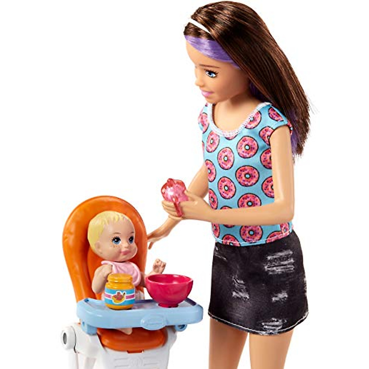 Barbie Babysitting Playset with Skipper Friend Doll, Color-Change Baby Doll, High Chair, Crib and Themed Accessories for 3 to 7 Year Olds