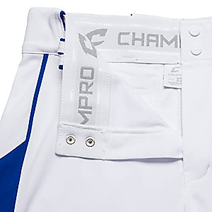 CHAMPRO Triple Crown OB2 Open-Bottom Loose Fit Baseball Pants with Adjustable Inseam and Reinforced Sliding Areas, White,Royal, Medium