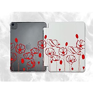 Cute Poppy Red Flower Floral case Compatible with iPad Mini Air Pro 7.9 8.3 9.7 10.2 10.9 11 12.9 inch Pattern Cover New 2022 2021 Trifold Stand 3 4 5 6 7 8 9 Generation 525 (12.9 Pro 3/4/5 gen)