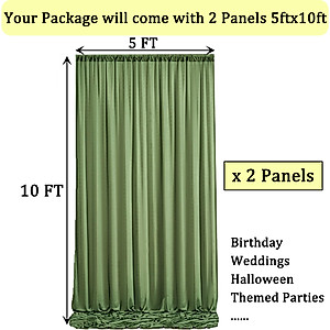 10ft x 10ft Wrinkle Free Olive Green Backdrop Curtains for Parties, Polyester Green Photo Backdrop Drapes 2 Panels 5x10ft for Wedding Birthday Party Photography Background Backdrop Stand