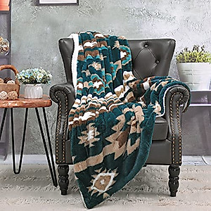 Home Soft Things Southwest Faux Fur Throw Blanket, Deep Teal, 60'' x 80'', Soft Warm Lightweight Cozy Throw Blanket with Sherpa Backing Couch Bed Sofa Cover Throw Home Décor