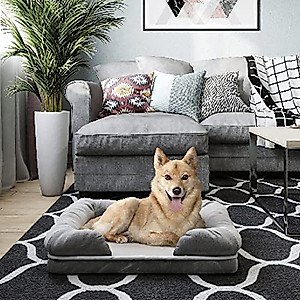 Classic Brands Ruff n' Roo Small Waterproof Bolster Cotton and Memory Foam Dog Bed with Non-Slip Bottom, Grey