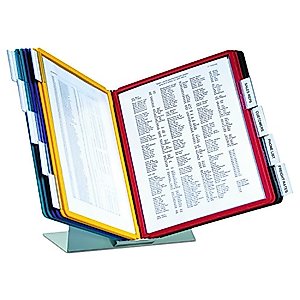 DURABLE Metal Base; Polypropylene Panel Desktop Reference System, 10 Double-Sided Panels, Letter-Size, Assorted Colors, VARIO Design (536000)