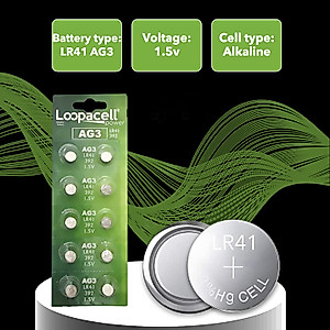 LOOPACELL AG3 LR41 Batteries - AG3 392 384 192 Battery - 1.5V Alkaline Button Coin Cell Batteries (10 Count (Pack of 1))