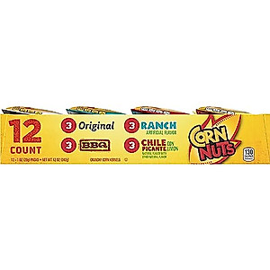 CORN NUTS Crunchy Corn Kernels Variety Pack (Original, Ranch, BBQ, Chile Picante con Limon), 1 oz Bag (Pack of 12)