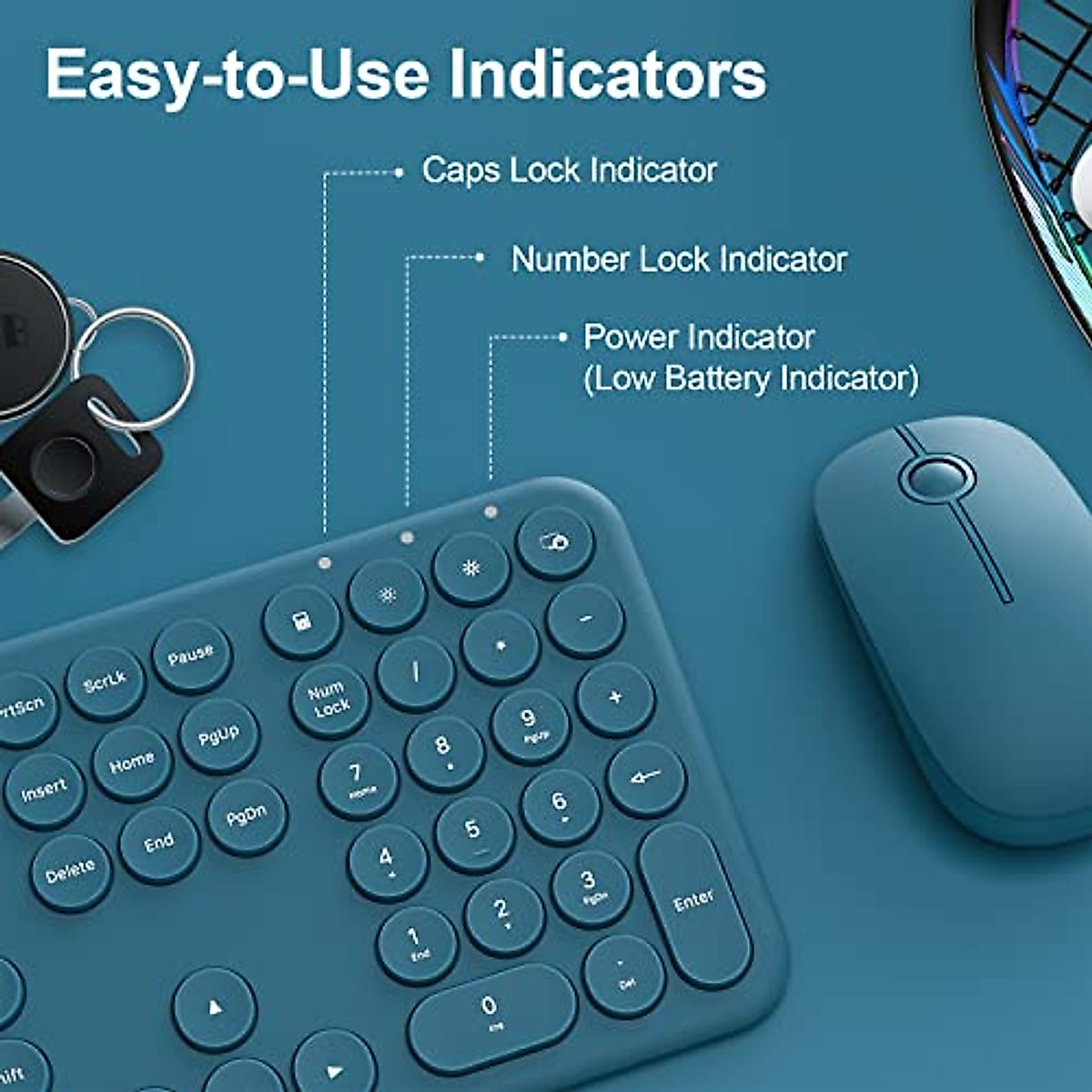 Mobifice Cute Keyboard and Mouse Wireless for PC Computer/Laptop/Windows/Mac/Tablets/Apple iPad, Ultra-Thin 2.4GHz USB Cordless Full-Sized Silent Retro Computer Keyboard Mouse Combo (Blue)