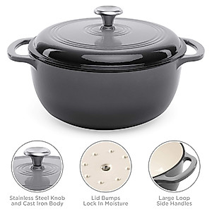 Best Choice Products 6 Quart Enamel Cast-Iron Round Dutch Oven, Family Style Heavy-Duty Pre-Seasoned Cookware for Home, Kitchen, Dining Room, Oven Safe w/Lid, Dual Handles - Gray