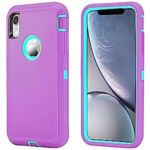 Stroson for iPhone XR Case with Built in Screen Protector Heavy Duty Shockproof Full Body 3 in 1 Rugged Bumper for Women Man Protective Cover Phone Case for iPhone XR 6.1” (Purple/Mint)