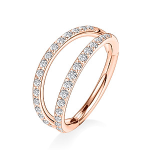 AROWRO Helix Rook Earrings Septum Hoop Nose Hoop CZ 20G Rose Gold 8mm Double Open Stack 316L Surgical Steel Daith Tragus Cartilage Piercing Jewelry Sleeper Earring