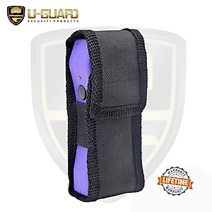 Pocket Stun Gun Flashlight Pepper Spray Kit. Includes Mini Stun Gun Flashlight & .5 oz Keychain OC CS Self Defense Spray. Powerful Weapons Compact Mini Stun Gun for Women or Men. (Purple)