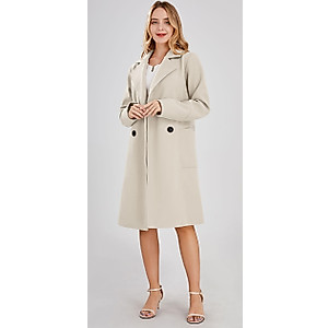 chouyatou Women's Basic Essential Double Breasted Mid-Long Wool Blend Pea Coat (Small, Off White)