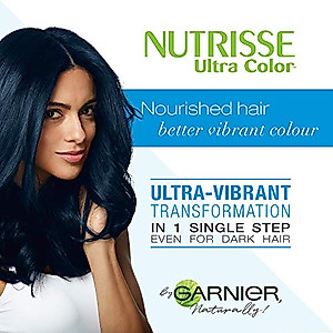 Garnier Nutrisse Ultra Nourishing Hair Color Creme with Triple Oils, Permanent Dye for 100% Gray Coverage, Blue Curaçao IN2 (Packaging may vary)