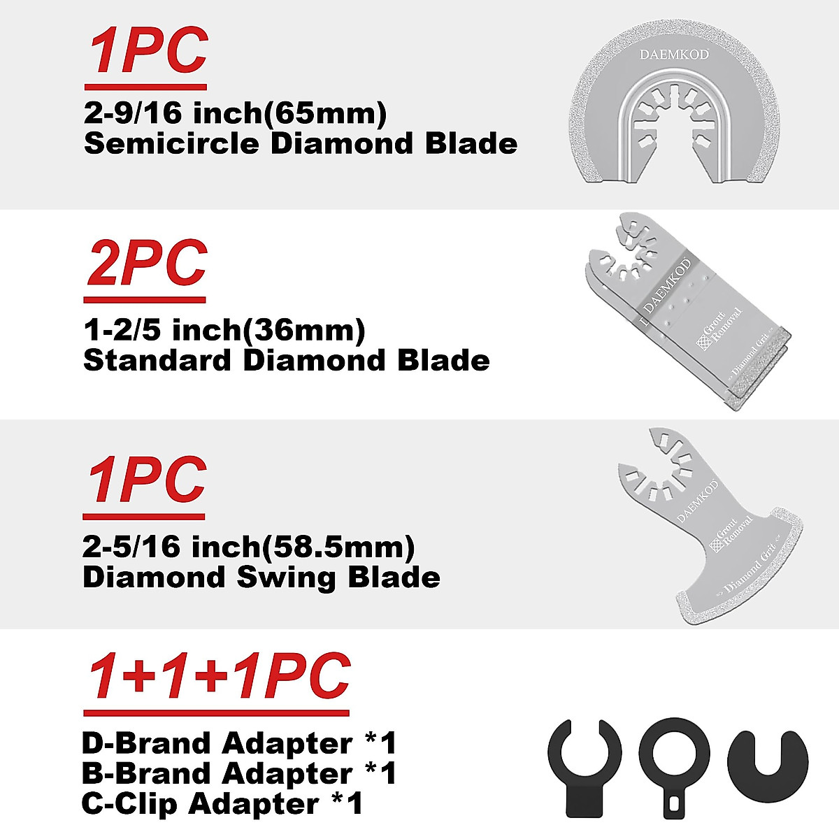 DAEMKOD Diamond Oscillating Tool Blade, Professional Multi Tool Blades Kits, Grout Removal Blade for Oscillating Tool, Fit Dewalt Bosch Worx Ryobi Milwaukee,(4 Pack)