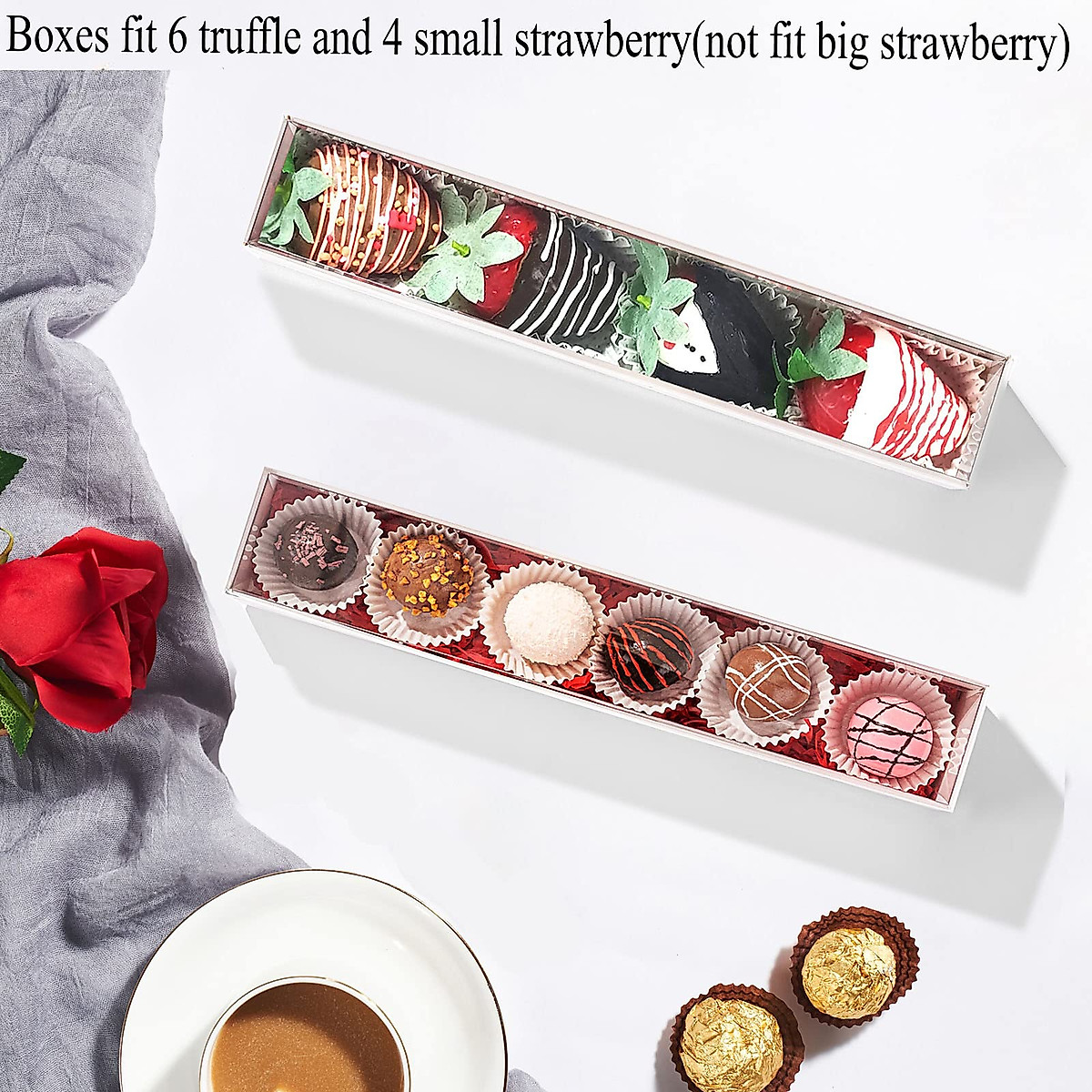 RomanticBaking 50PCS 9" × 1 1/2" × 1 1/2" Inch,Clear Chocolate Boxes Truffle Boxes Bakery Boxes with Full Window Drawer Boxes Pretzel Boxes Wedding Favors Party Boxes