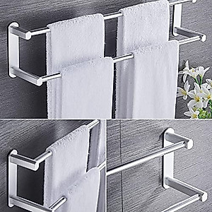 XHALERY Simple Shelf, Double Tea Towel Holder for Hanging Over The Kitchen Cupboard Door - 41Cm/16.14Inch Towel Rack - No Drilling Necessary - Also Suitable As a Bath Towel Rail/Silver/51C