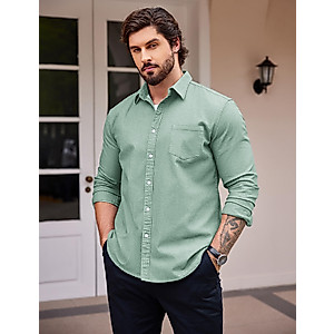 COOFANDY Mens Casual Dress Shirt Long Sleeve Button Down Shirts Untucked Shirts Slim Fit Light Green