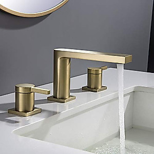 Luxury Widespread Bathroom Sink Faucets 3 Hole, 2-Handle 8 Inch Bathroom Vanity Faucet, with Matching Pop-up Drain Assembly, Brass Brushed Gold