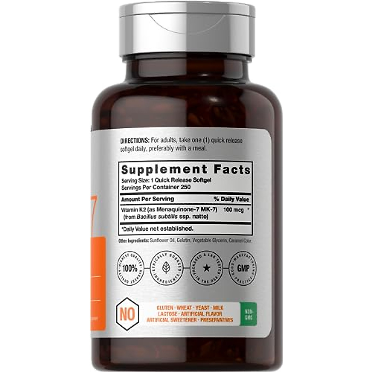 Horbäach Vitamin K2 MK7 100mcg | 250 Softgels | Non-GMO, Gluten Free Supplement