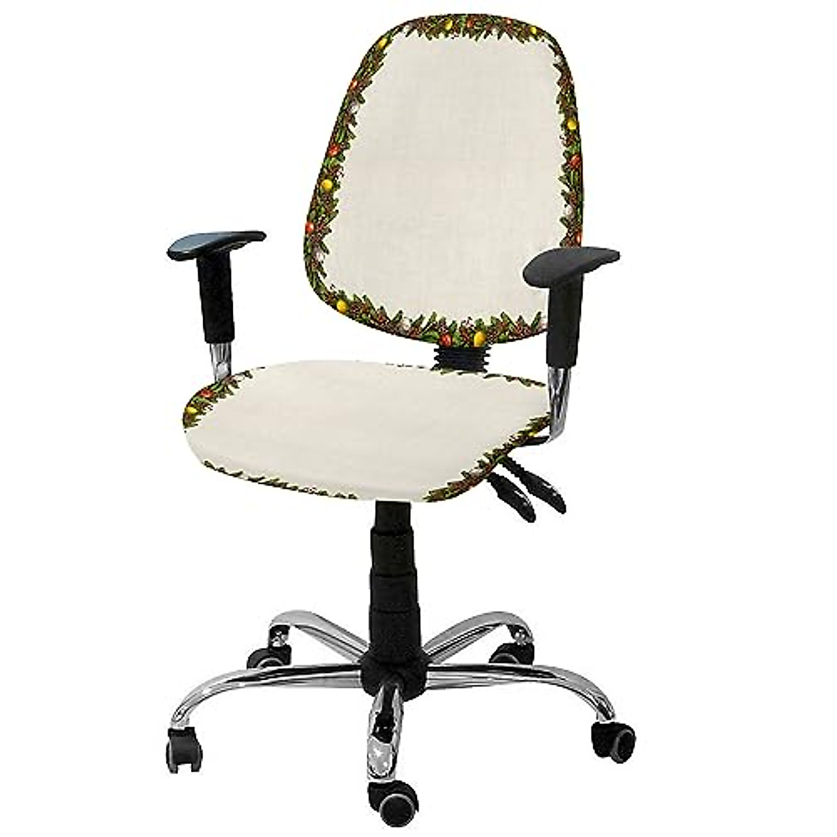 Stretch Printed Computer Office Chair Covers,Merry Christmas Tree Evergreen Trees Candy Cane Pine Cone Split Protective Desk Rotating Chair Slipcovers, Removable Spandex Chair Protector Cover