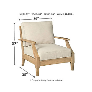 Signature Design by Ashley Clare View Outdoor Eucalyptus Wood Single Cushioned Lounge Chair, Beige
