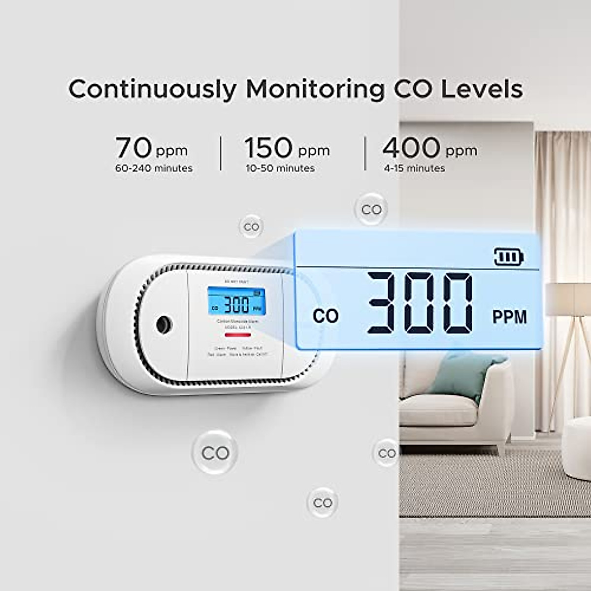 X-Sense XC01-R Ionization Sensor Carbon Monoxide Detector Alarm, 1 Pack