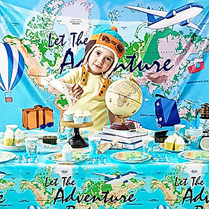Adventure World Awaits Map Plastic Tablecloth - 2pcs 54*108" Travel Themed Table Decorations Supplies Bon Voyage Disposable Rectangle Table Cover for Baby Shower Birthday Graduation Retirement