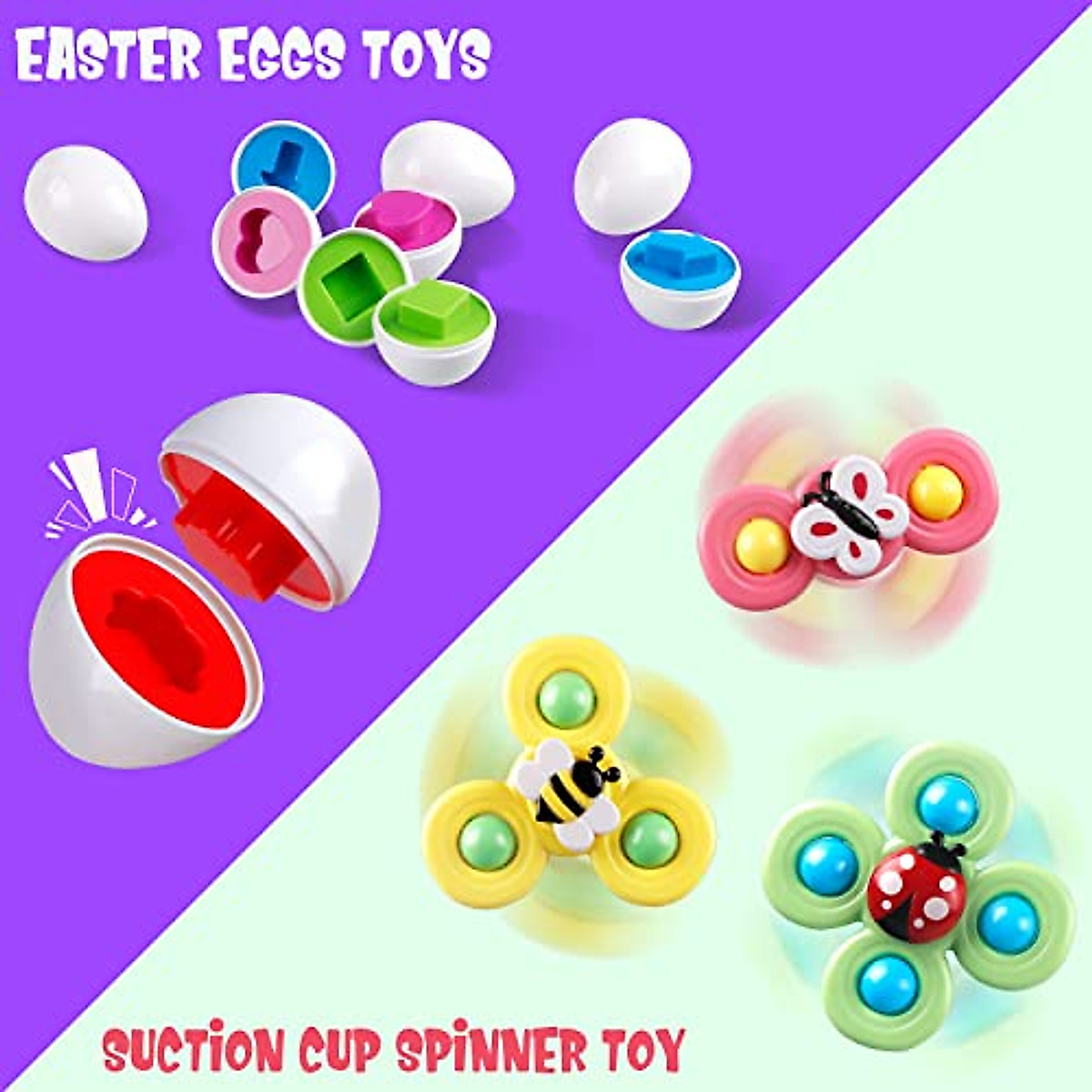 Baby Toys 6 to 12 Months, Montessori Toy for Toddlers 1-3, Infant Teething Babies Toy 6 in 1 Stacking Blocks Rings Pull String Toy Suction Cup Spinner Toy Matching Eggs Shape Sorter Sensory Bin (A)