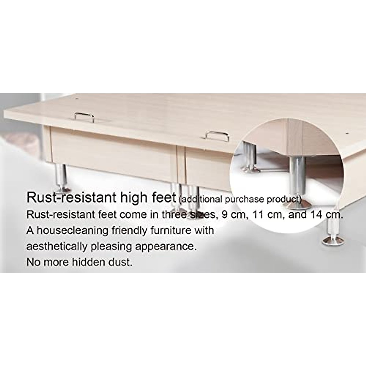 Bangshin Effort Saving and Buffer-Descending Queen Storage Bed, Safety Devices, Cushion Design, Cat Scratch Leather Covered, Reinforced Bottom Plate and 9 cm Rust-Resistant High Feet.