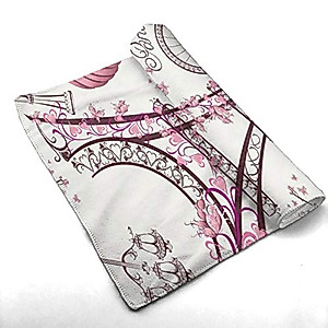 Pink Butterfly French Eiffel Tower Hand Towels Bathroom Soft Romantic Travel in Paris Bath Towel Absorbent Kitchen Dish Towel Home Decor 27.5'' X 12''