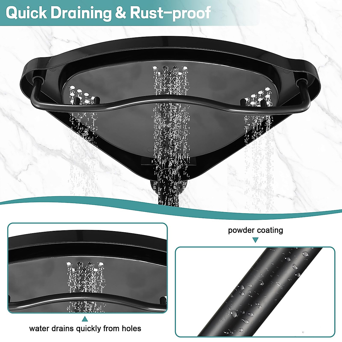 NEZHEIZERY Shower Caddy Tension Pole, Quick Installation Rustproof Corner Shower Caddy 56-125 Inch Adjustable Bathroom Organizer, 4 Tiers Plastic Shelves for Shampoo Storage