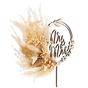 Luxshiny Boho Cake Topper Decorations Pampas Grass Flower Wreath Hoop Cake Topper for Wedding Bridal Baby Shower Birthday Party Supplies