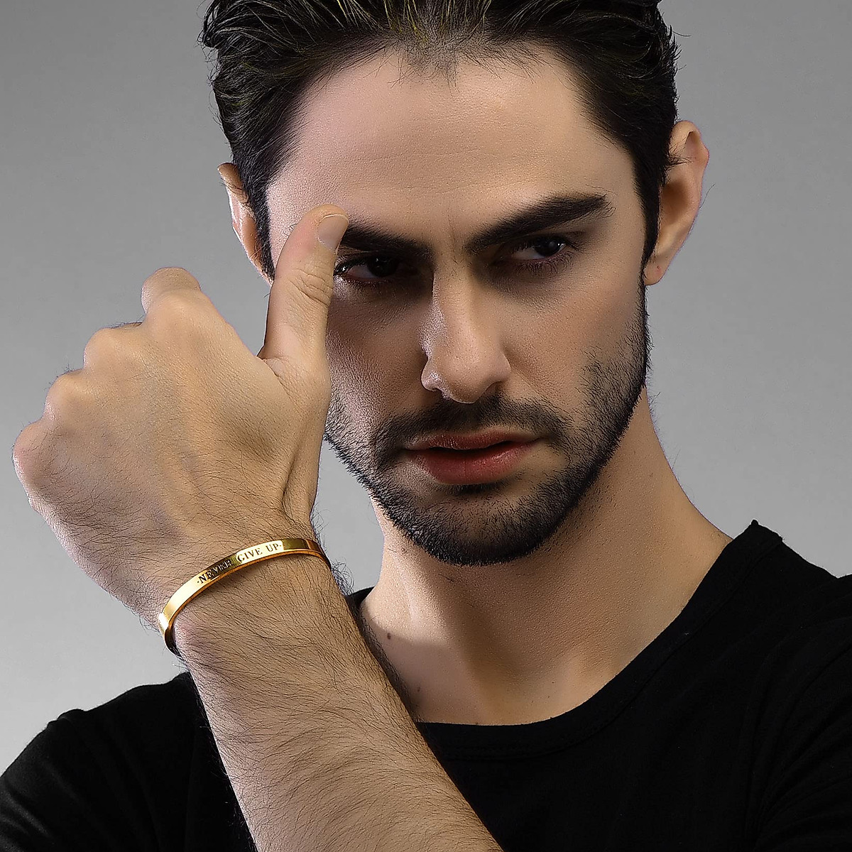 U7 Simple Cuff Bracelet 18K Gold 6mm Polished Men Women Bracelet Bangle (Diameter 2.3")