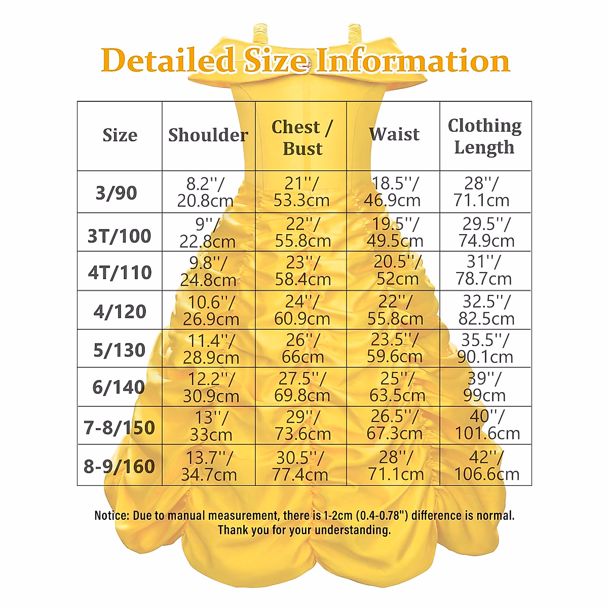 knemmy Princess Costume Dresses for Girls Costumes Halloween Cosplay Birthday Outfit Yellow