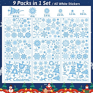 284 Pcs Christmas Window Clings Christmas Window Stickers Snowflake Window Clings Decals for Christmas Decorations Holiday Decorations Ornaments Party Supplies 9 Sheets
