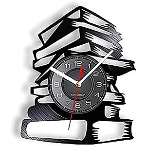 Wall Clock Books Stack Studio Vinyl Record Wall Clock for Library Reading Room Books Shadow Art Office Retro Album Decor Gift