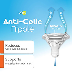 Avima Baby 9 oz Anti Colic Baby Bottles for Breastfed Babies - Medium Flow Nipples, Wide Neck Bottle, BPA Free - 3-6 Months, Stage 2 (Set of 3)