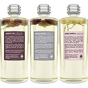 Olivia Care 3 Pack Body Oils: Apricot Fig, French Rose, Jasmine Gardenia - Natural Perfume Oils For Women & After Bath Oils Body Moisturizers, Rich in Vitamin E, K, & Omega (3 Scents)