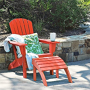 PolyTEAK Outdoor Ottoman, Real Wood Look abd Feel, All-Weather Outdoor Patio Adirondack Foot Stool, Outdoor Firepit Foot Rest for Adirondack Chairs (Red)
