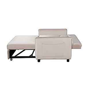 JUSTONE 2-in-1 Pull Out Sofa Bed, Full Size Velvet Sleeper Sofa Bed with Folding Mattress, Pull Out Couch Bed Suitable for Living Room, Sofa Sleeper for Apartment/Small Spaces (Full,Beige)