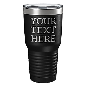 Personalized 30oz (17 Colors) Powder Coated Insulated Stainless Steel Tumbler with Lid, Custom Etched, Customized Text Message Name, Engraved Gift Idea Women Men Him Her, Your Text Here (Black)