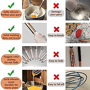 Silicone Cooking Utensil Set, Fungun Kitchen Utensils Set with Copper Handle 24 Pcs Kitchen Gadgets Tools Set, Non-stick Heat Resistant Kitchen Spatulas Set - Khaki…