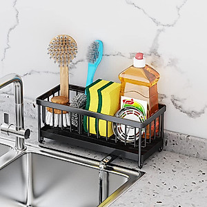 DMJWAN Kitchen Sink Caddy Sponge Organizer, 304 Stainless Steel Holder for Sink,Countertop with Removable Drain Tray with Diversion Drainage.