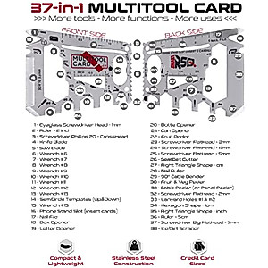 37-in-1 Credit Card Tool Gift Set. EDC Silver Multitool Card with Multifunction Tools & Accessories. Perfect Stocking Stuffer Gifts for Men, Dads, Husbands, HandyMen, Do It & Yourselfers