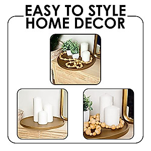 Round Gold Serving Tray | 15 Inches Large Decorative Wood Trays with Rimmed Edge for Coffee Table, Kitchen Counter, Ottoman Tray for Farmhouse Decor, Dining and Living Room (15''L x 15''W x 0.75''H)