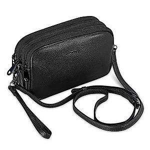 FUKUTAI Genuine Leather Crossbody Bags Shoulder Purses for Women - Real Leather Lightweight Soft Crossbody Bag Pocketbook (Black)