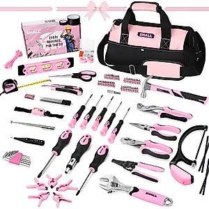 SHALL Pink Tool Set, 246-Piece Home Tool Kit for Women, Ladies Basic Tool kit for House with 14”Wide Mouth Open Tool Bag, General Household Hand Tool Set for Home Repair, Maintenance and Improvement